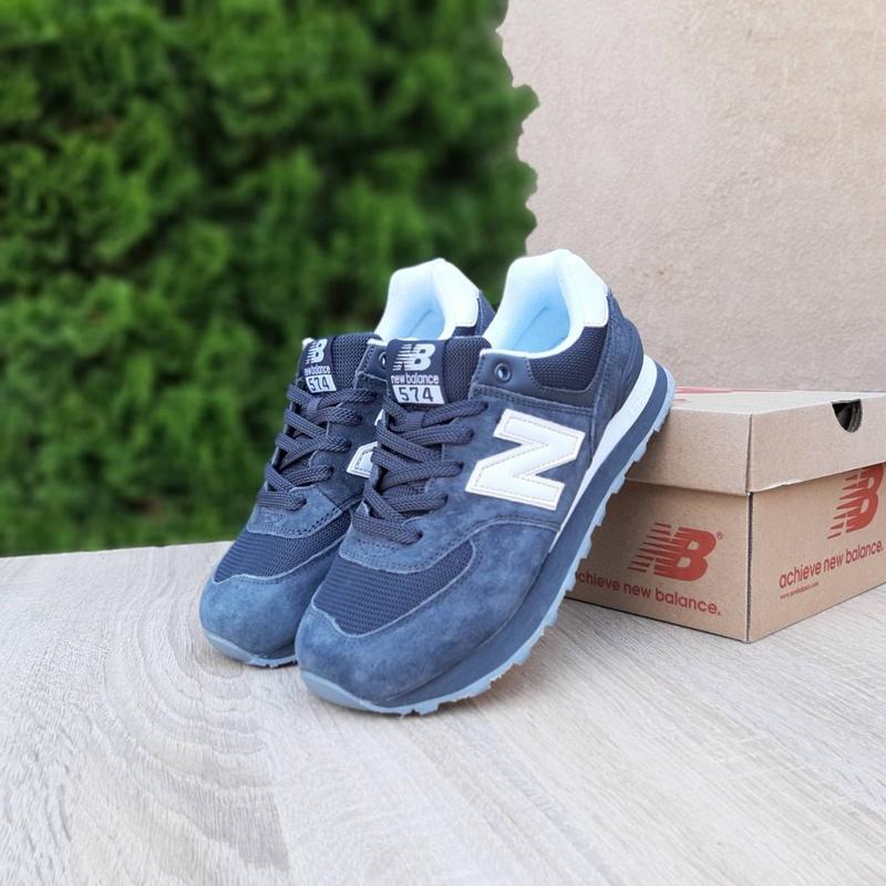 Жіночі якісні та стильні кросівки new balance 574 темно сірі (біла n ...