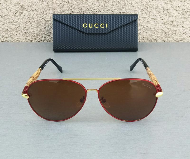 Очки в стиле gucci капли мужские солнцезащитные коричневые с красным ...