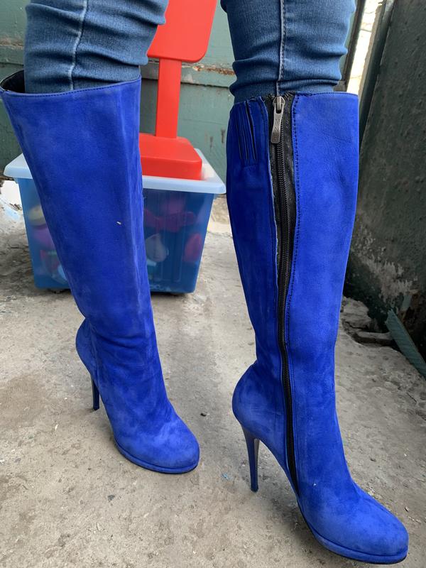 Сапоги синие замшевые — цена 200 грн в каталоге Ботинки Купить женские вещи по доступной цене на