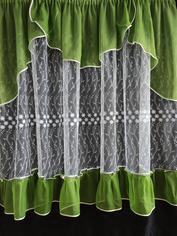 Фіранка на кухню с зеленим декором тюль на кухню з ламбрекеном 290 160 см зелений з білим