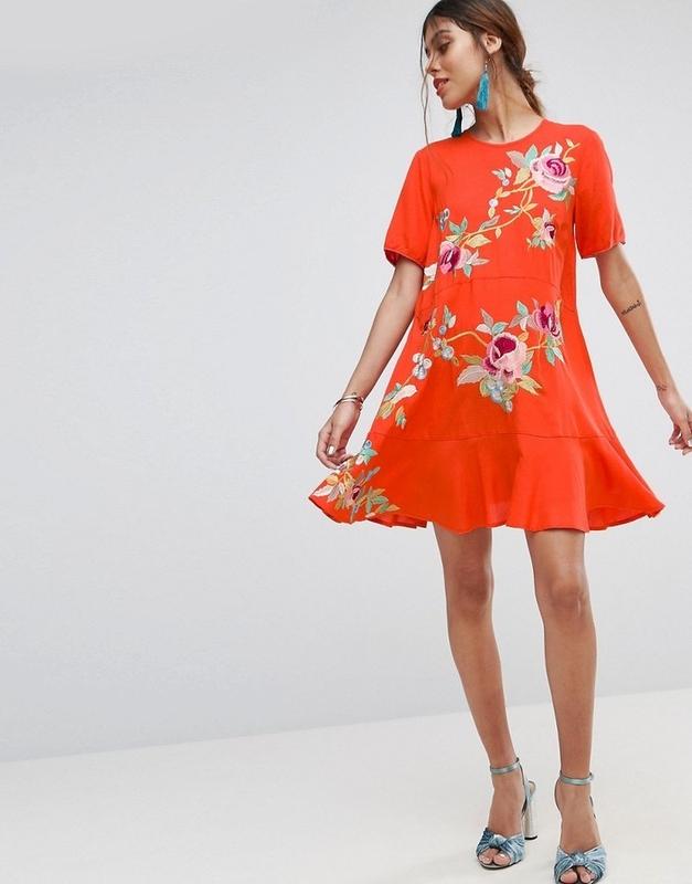 Сукня-трапеція з оборкою по низу і вишивкою asos — ціна 900 грн у ...