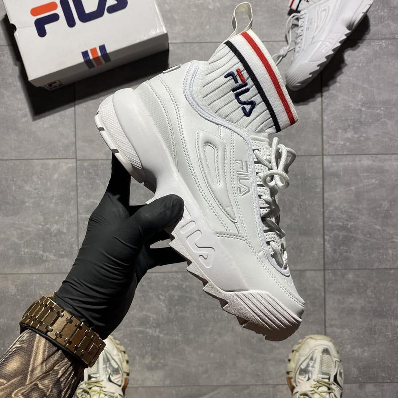 Жіночі білі шкіряні кросівки fila disruptor 2 eco sockfit🆕філа ...