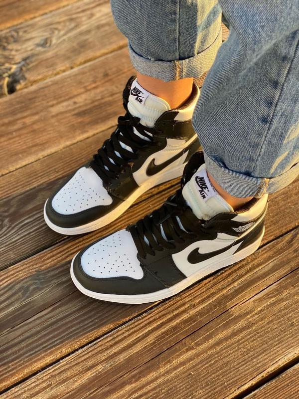 Женские кожаные черно-белые высокие кроссовки nike air jordan 1 🆕найк ...