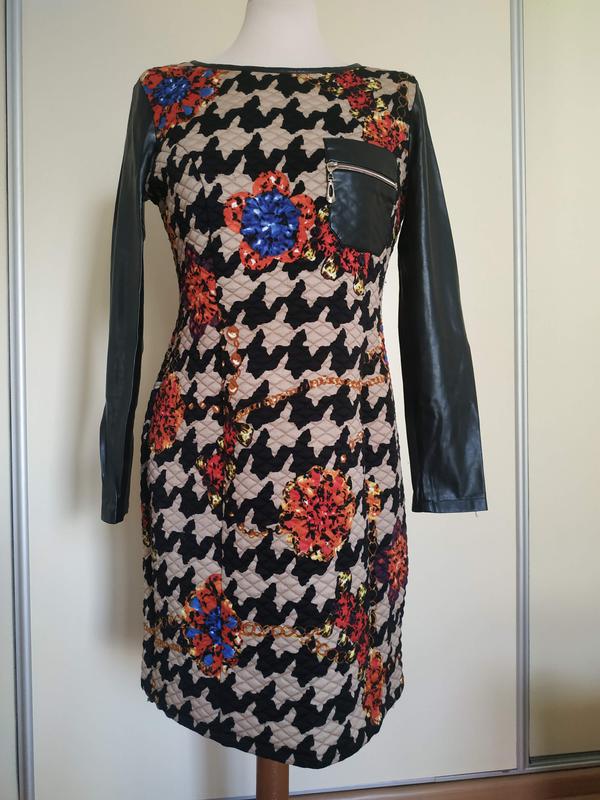 Плаття з шкіряними рукавами — ціна 680 грн у каталозі Сукні міді Купити жіночі речі за доступною