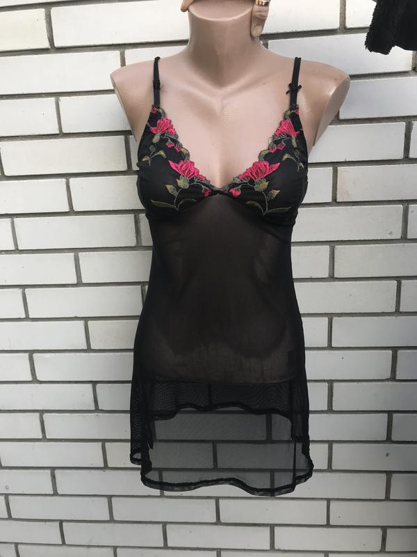 Красивый секси пеньюар мелкая сетка вышитые цветы по груди белье ночное комбинация — цена 455