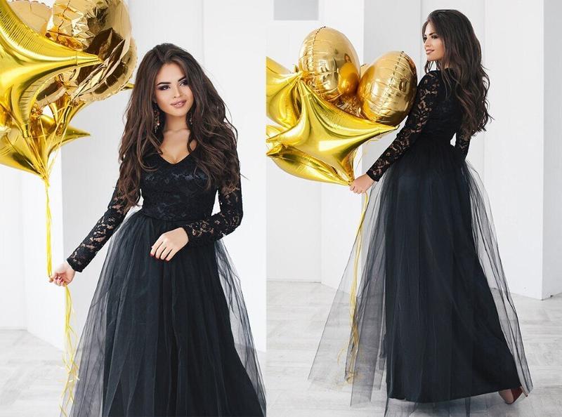 Шикарне довге вечірнє плаття з гіпюру спідниця фатин — ціна 1617 грн у каталозі Вечірні сукні