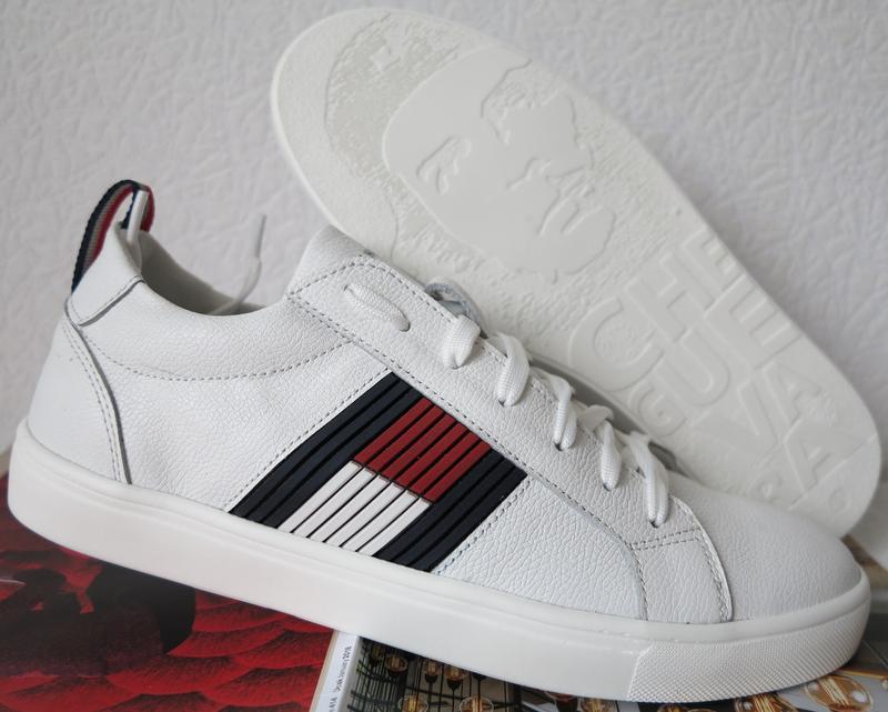 Tommy hilfiger кожаные белые кеды! туфли мужские кроссовки в стиле ...