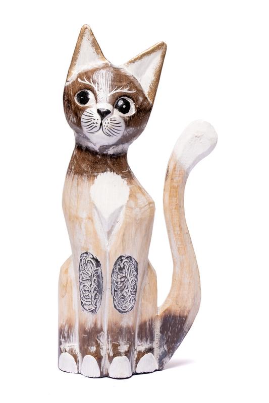 Статуетка кот деревяний антик з бантиком бежевий висота 30 см — ціна 360 грн у каталозі