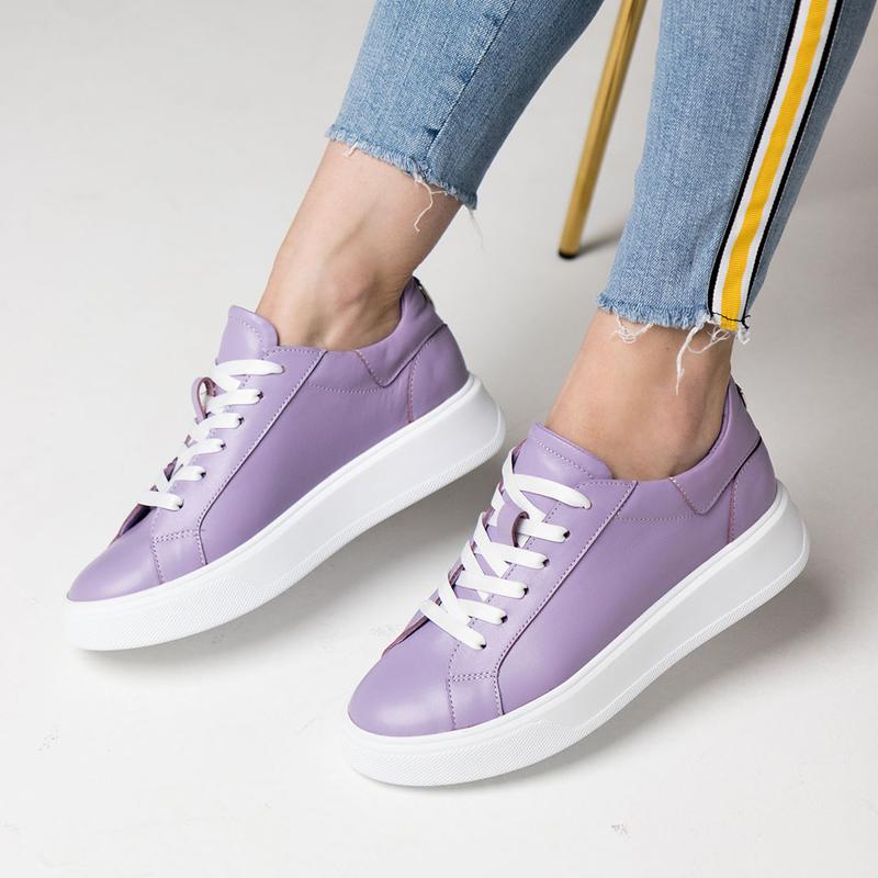 Лілові шкіряні кеди кросівки — ціна 1850 грн у каталозі Кеди Купити жіночі речі за доступною