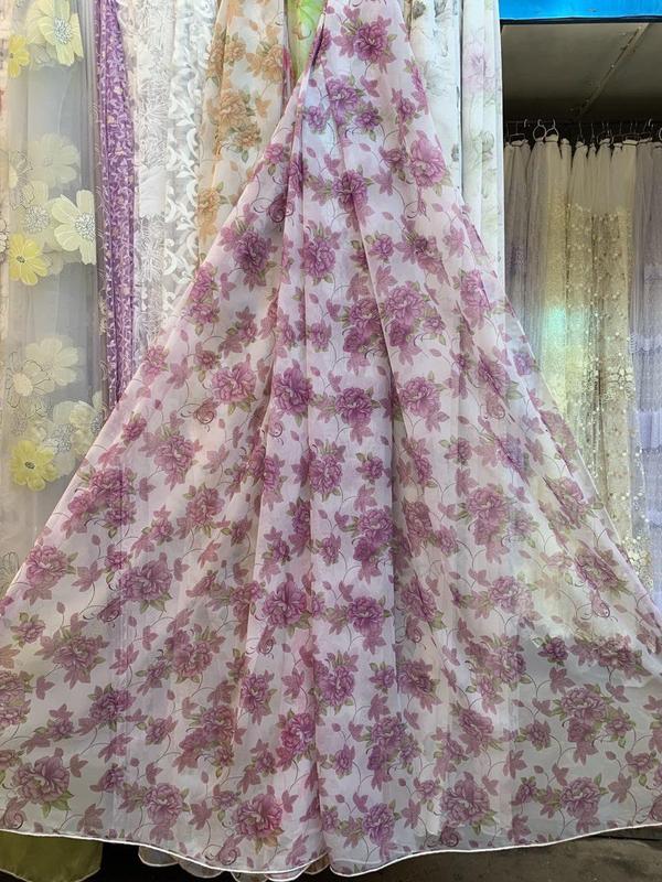 Тюль фіолетова турецька на шифоні квіти занавіска штори гардини лавандова — ціна 145 грн у