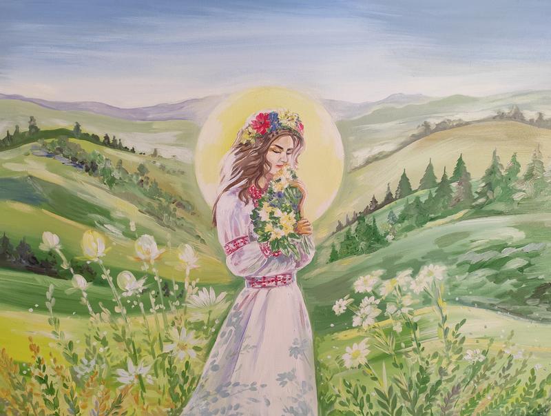 Картина маслом украинка девушка в вышиванке — цена 1700 грн в каталоге Картины Купить товары для
