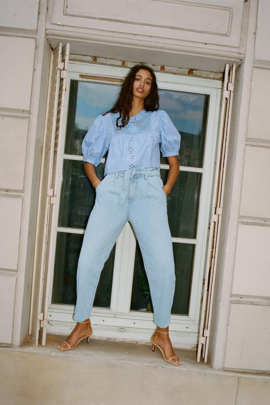 Штани джинси baggy paperbag вільні баггі з завищеною талією і поясом лиоцелл бавовна zara — ціна ...