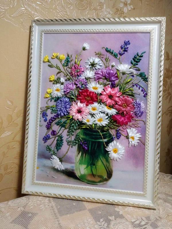 Картина з вишивкою стрічками польові квіти — ціна 903 грн у каталозі Картини Купити товари для