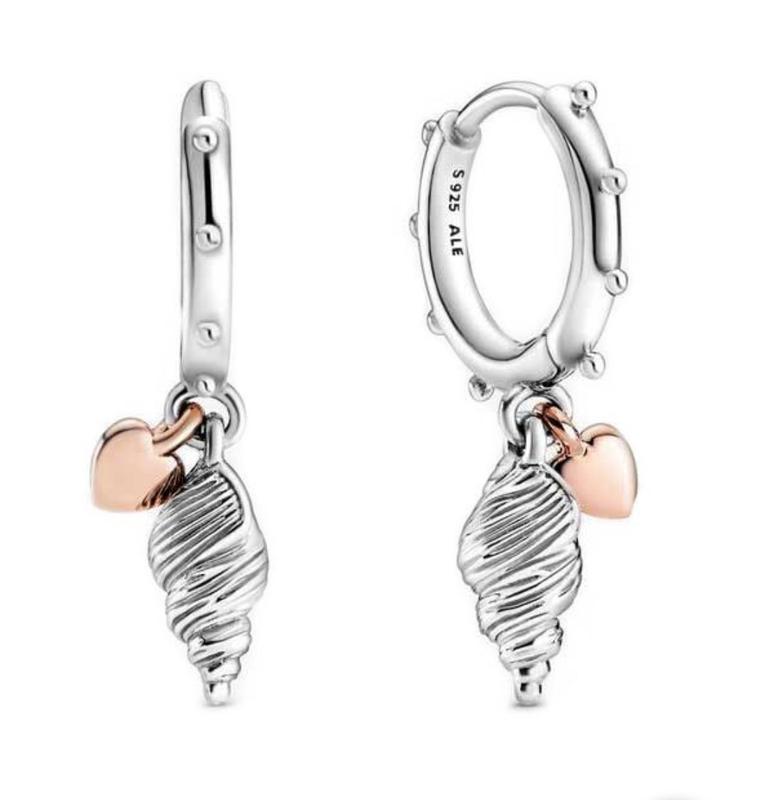 Серебрянные серьги мелодия океана ракушка сердце пандора сережки ...