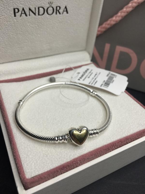 Срібний браслет пандора 599380c00 змійка золоте велике серце сердечко ...