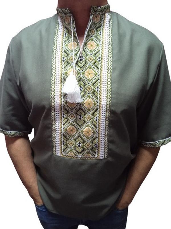 Вышиванка мужская хаки — цена 2799 грн в каталоге Вышиванки Купить мужские вещи по доступной