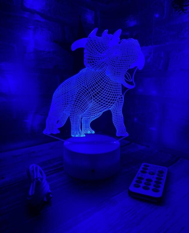 3d лампа з динозавром трицераптос 3d світильник або нічник 7 кольорів і 4 режиму таймер