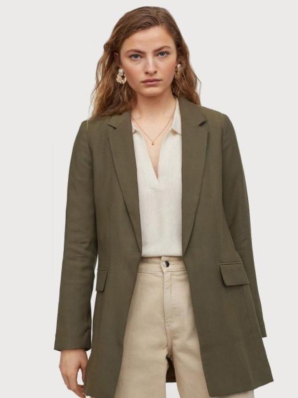 H&m пиджак жакет хаки удлиненный оверсайз с мужского плеча с длинным ...