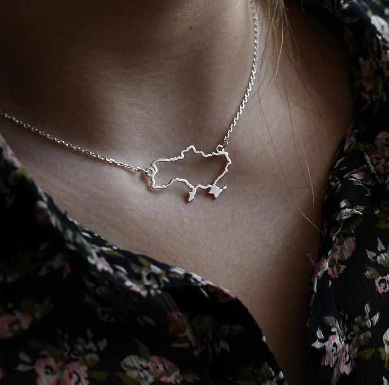 Цепочка с подвеской кулоном ожерелье колье патриотическое территория карта украины серебро 925