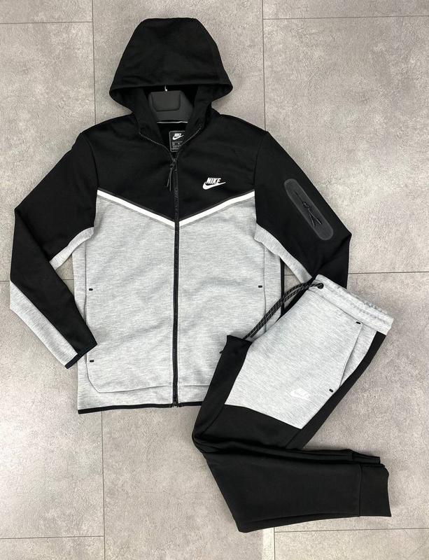 Спортивный костюм найк тач флис, nike tech fleece, черный с серым ...