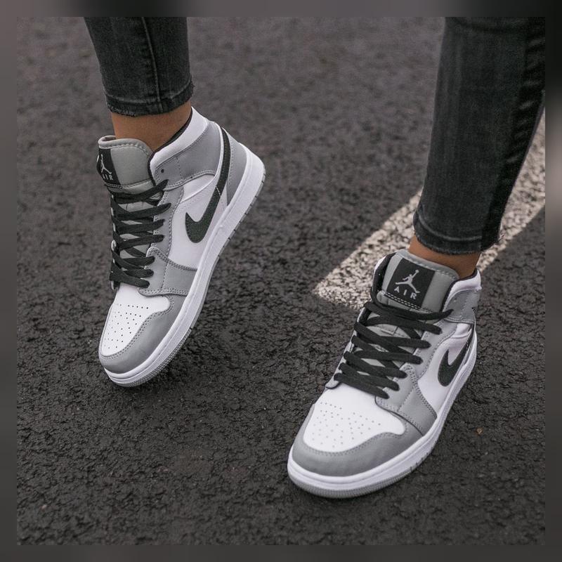 Женские кроссовки nike air jordan 1 high gray black, жіночі шкіряні ...