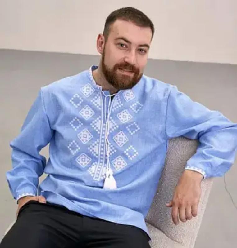 Чоловіча вишиванка блакитна — ціна 1050 грн у каталозі Вишиванки Купити чоловічі речі за