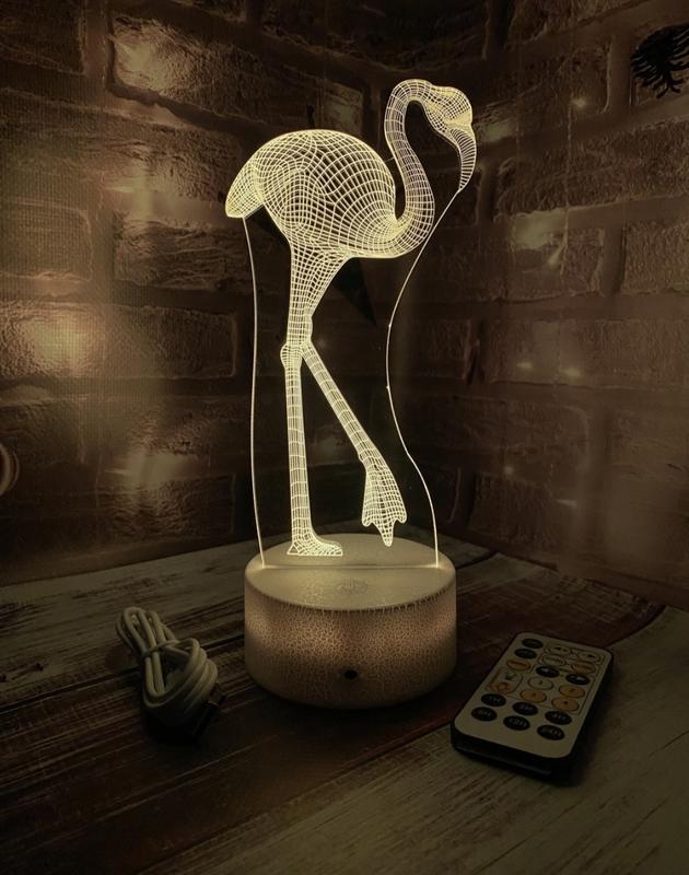 3d лампа рожевий фламінго подарунок для дівчаток 3d світильник або