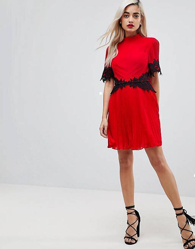 Asos-плаття червоне з чорним мереживом плісе плісироване класичне ...