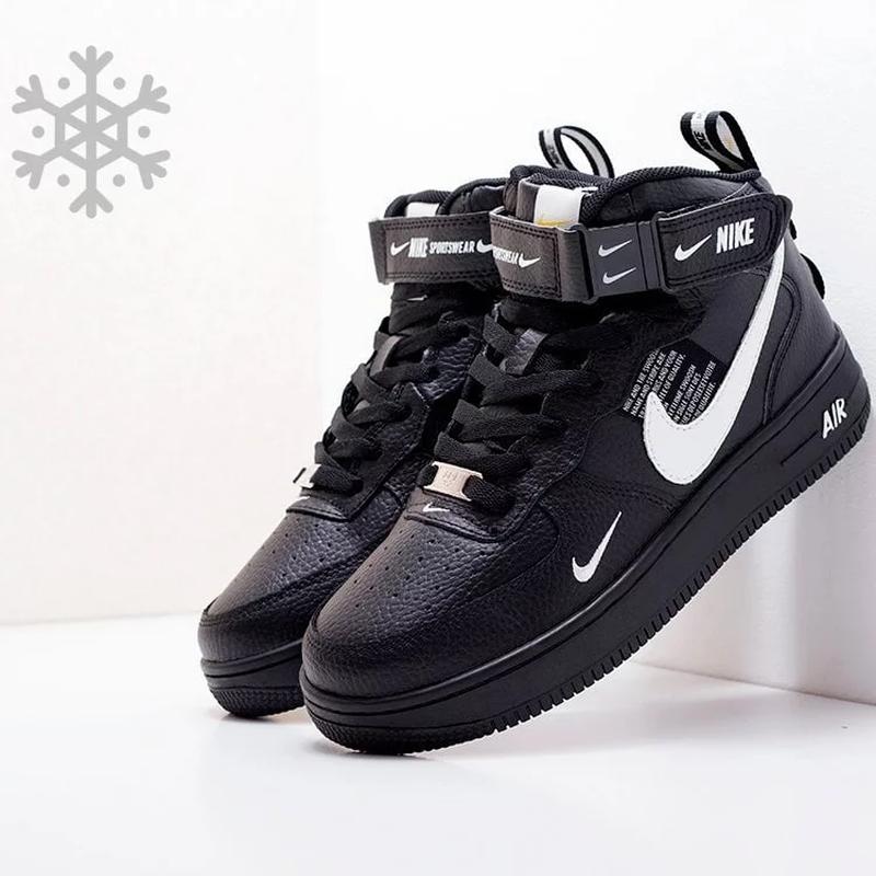 Кроссовки высокие теплые кожаные черные nike air force 1 07 high black ...
