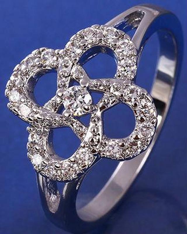 Кільце ажурне біла позолота з цирконами Gf823 розм 17 — ціна 108 грн у каталозі Кільця і персні