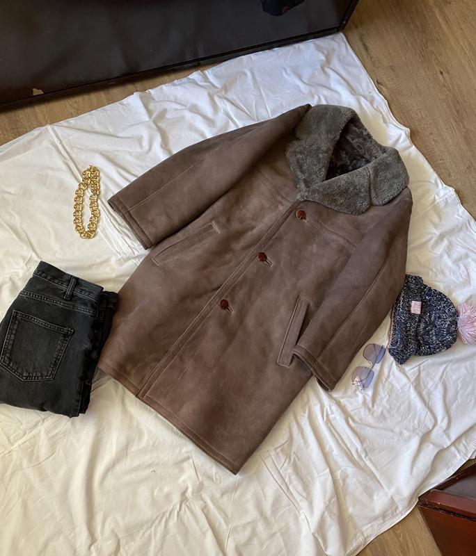 Винтажная стильная качественная дубленка цигейка оверсайз длинная — цена 3500 грн в каталоге