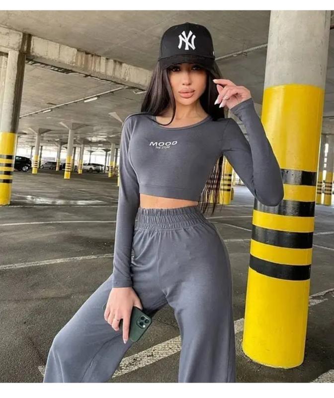 Женский спортивный костюм для фитнеса и йоги топ топ и + широкие брюки ...