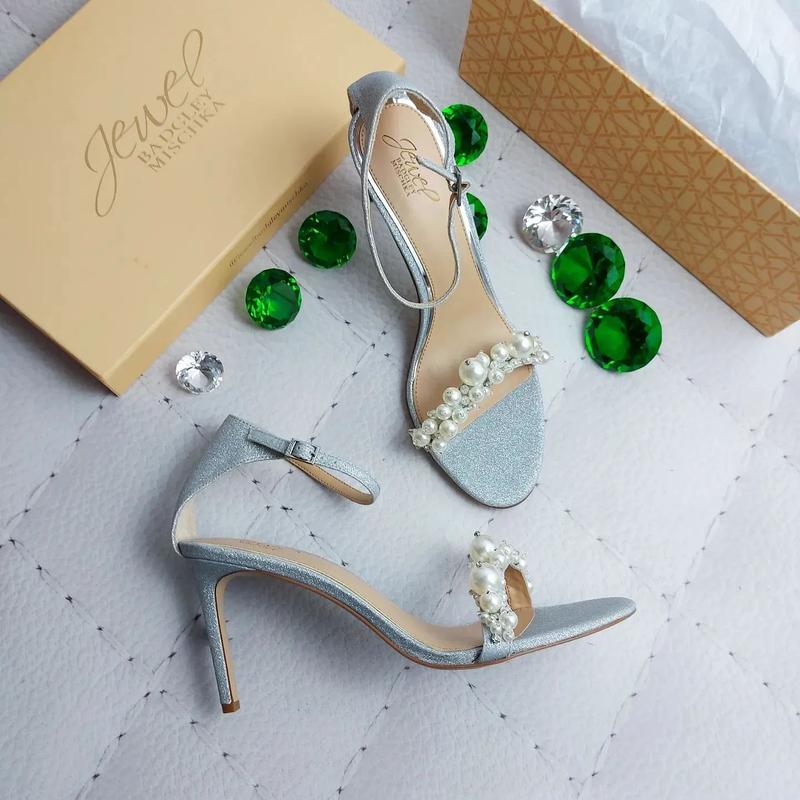 Badgley mischka оригинал серебристые свадебные босоножки на шпильке с ...