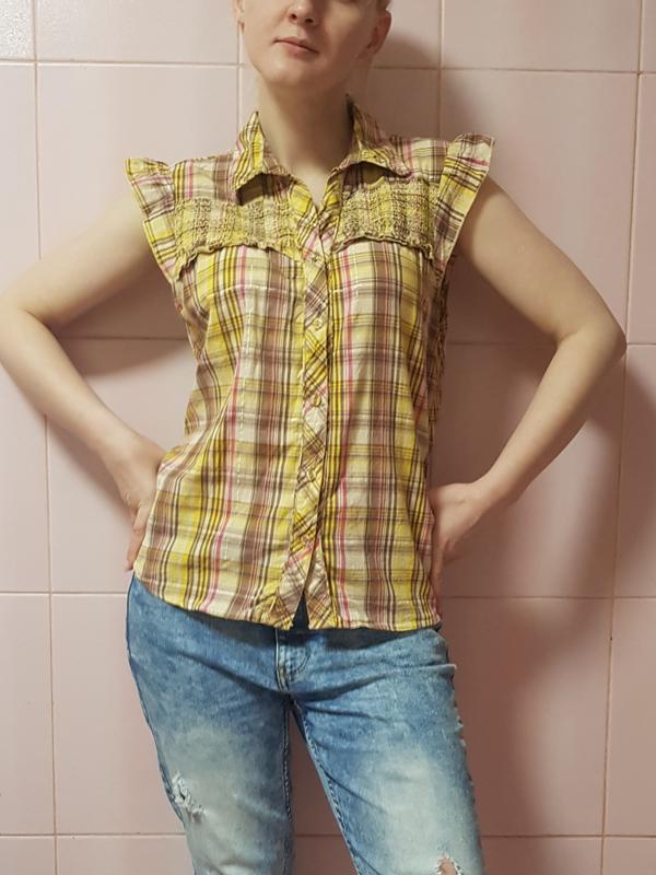 Denim co рубашка женская летняя желто коричневая в клетку s — цена 50 ...
