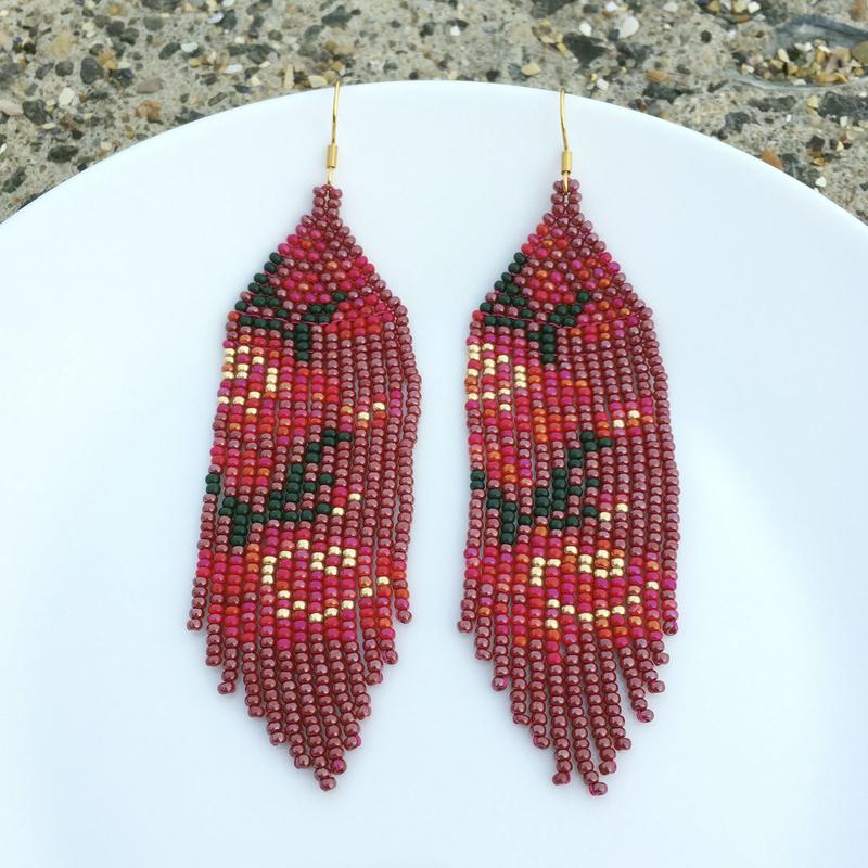 Серьги из бисера с цветочным узором, этнические бисерные серьги — цена ...