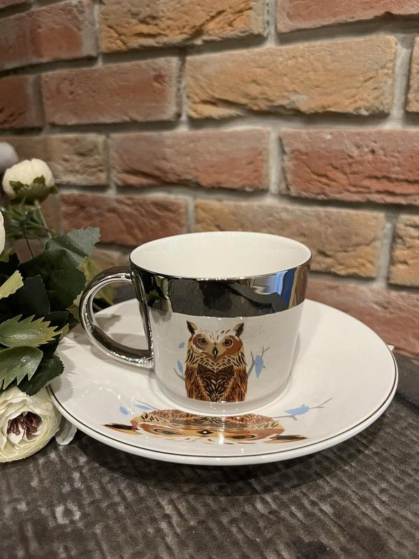 Чашка з блюдцем дзеркальна сова 250 мл — ціна 510 грн у каталозі Чайні сервізи Купити товари
