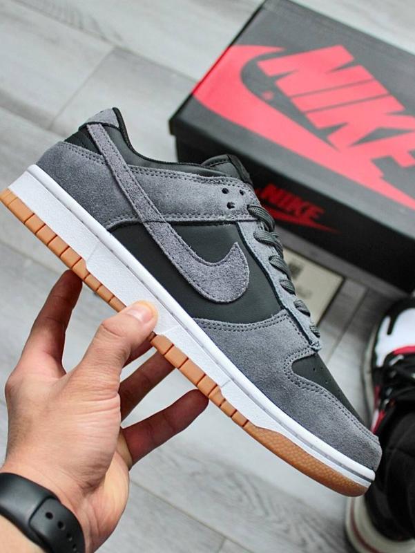 Nike sb dunk low мужские демисезонные кожаные кроссовки серые с черным ...