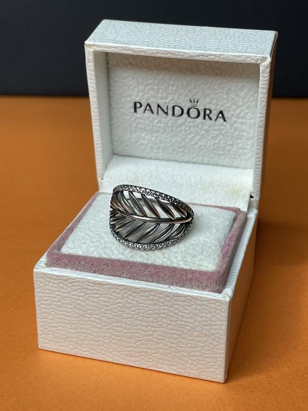 Серебряное кольцо пандора лист листик пальмы с камнями камешки серебро ...