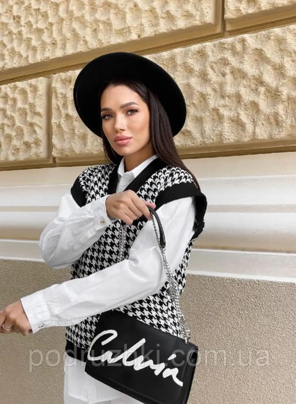 Zara в’язана жилетка черно-белая жилетка безрукавка удлинённая жилетка ...