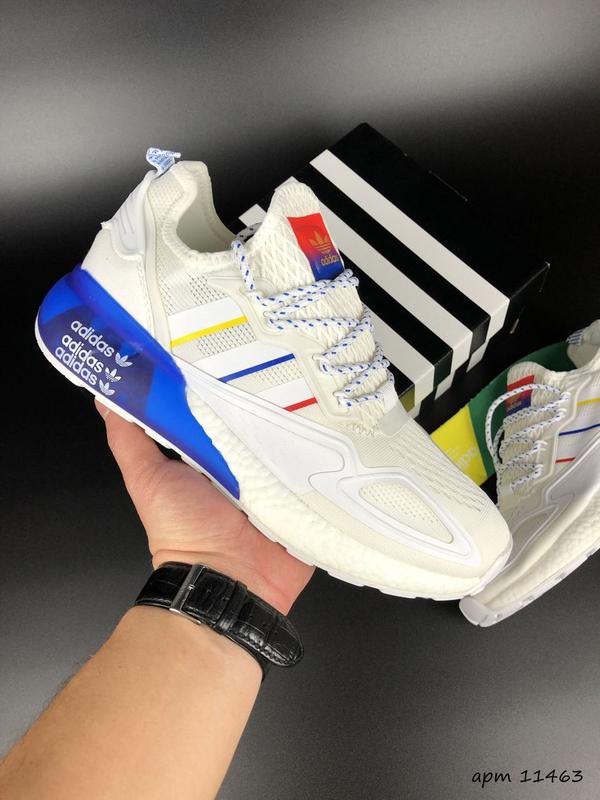 Кроссовки мужское adidas zx 2k boost белое синее / кроссовки мужские ...