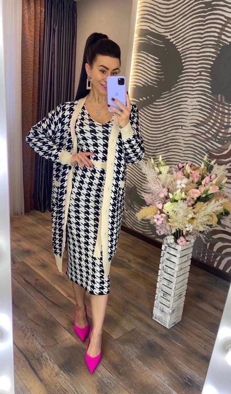 Костюм гусинная лапка сарафан кардиган — цена 1100 грн в каталоге Костюмы с платьем Купить