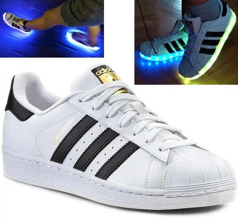 Светящиеся кроссовки adidas superstar белые с подсветкой адидас ...