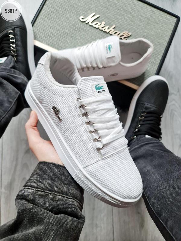 Мужские кроссовки lacoste белые кожаные кеды лакост весенние летние ...