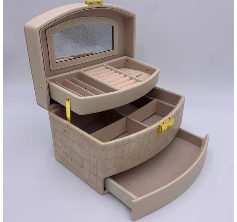 Скринька трансформер крокодил з екошкіри для прикрас бежева дзеркало замок 22х16х14 см — ціна