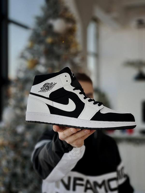 Nike air jordan 1 мужские демисезонные черно-белые кроссовки на шнурках ...
