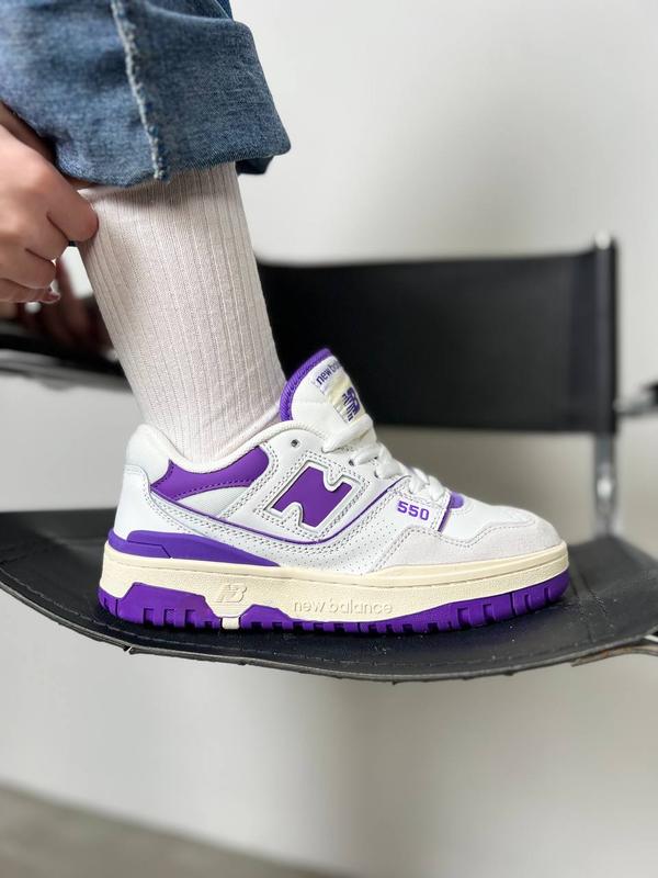 Женские белые с фиолетовым кожаные кроссовки new balance 550 🆕 нью ...
