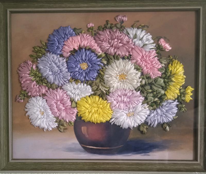 Картина стрічками айстри 🌸 — ціна 1100 грн у каталозі Картини Купити товари для дому та