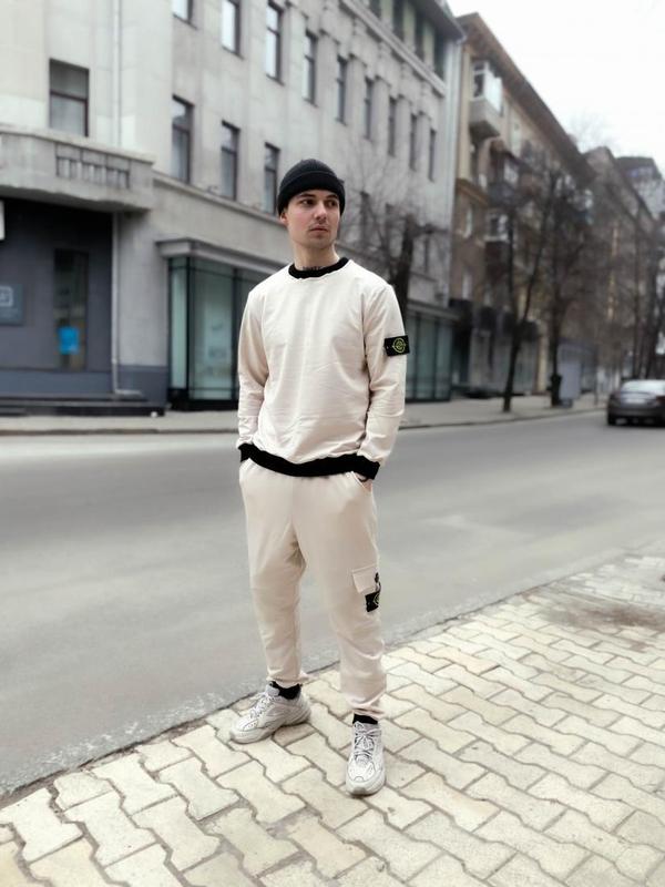 Белый костюм stone island с патчем мужской спортивный костюм стон ...