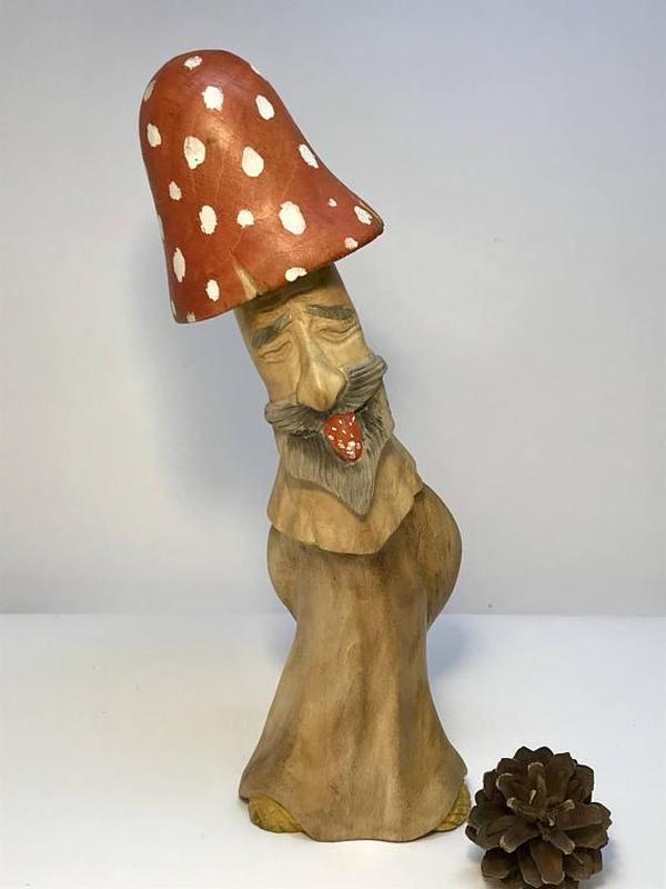Коллекционная статуэтка гриб мухомор статуэтка из дерева фигурка из дерева скульптура из