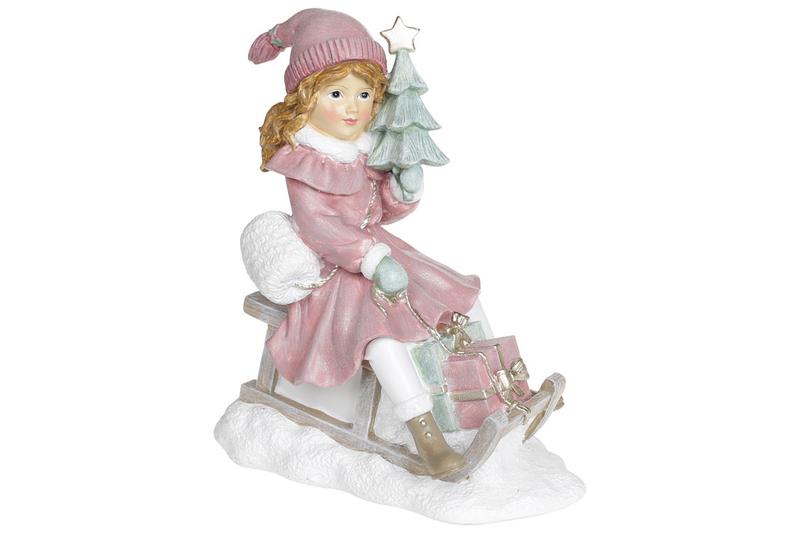 Декоративна статуетка дівчинка з ялинкою на санчатах 22см колір пурпурний Sale 2023 — ціна